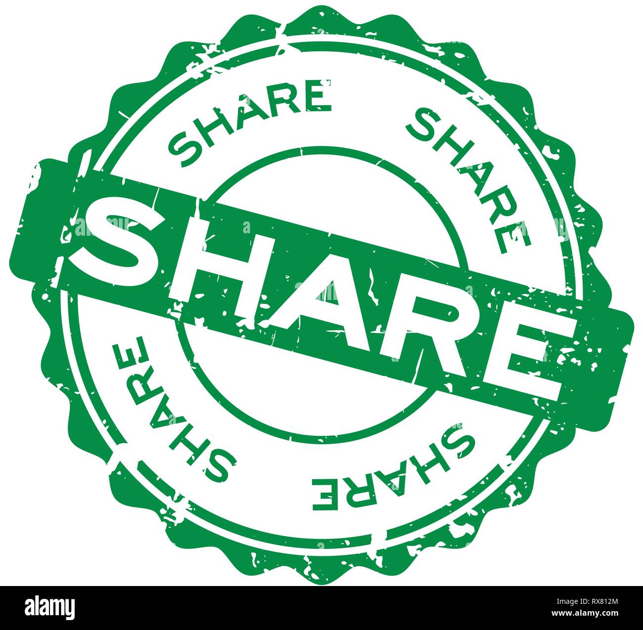 Grunge green share round rubber seal stamp on white background Stock ...