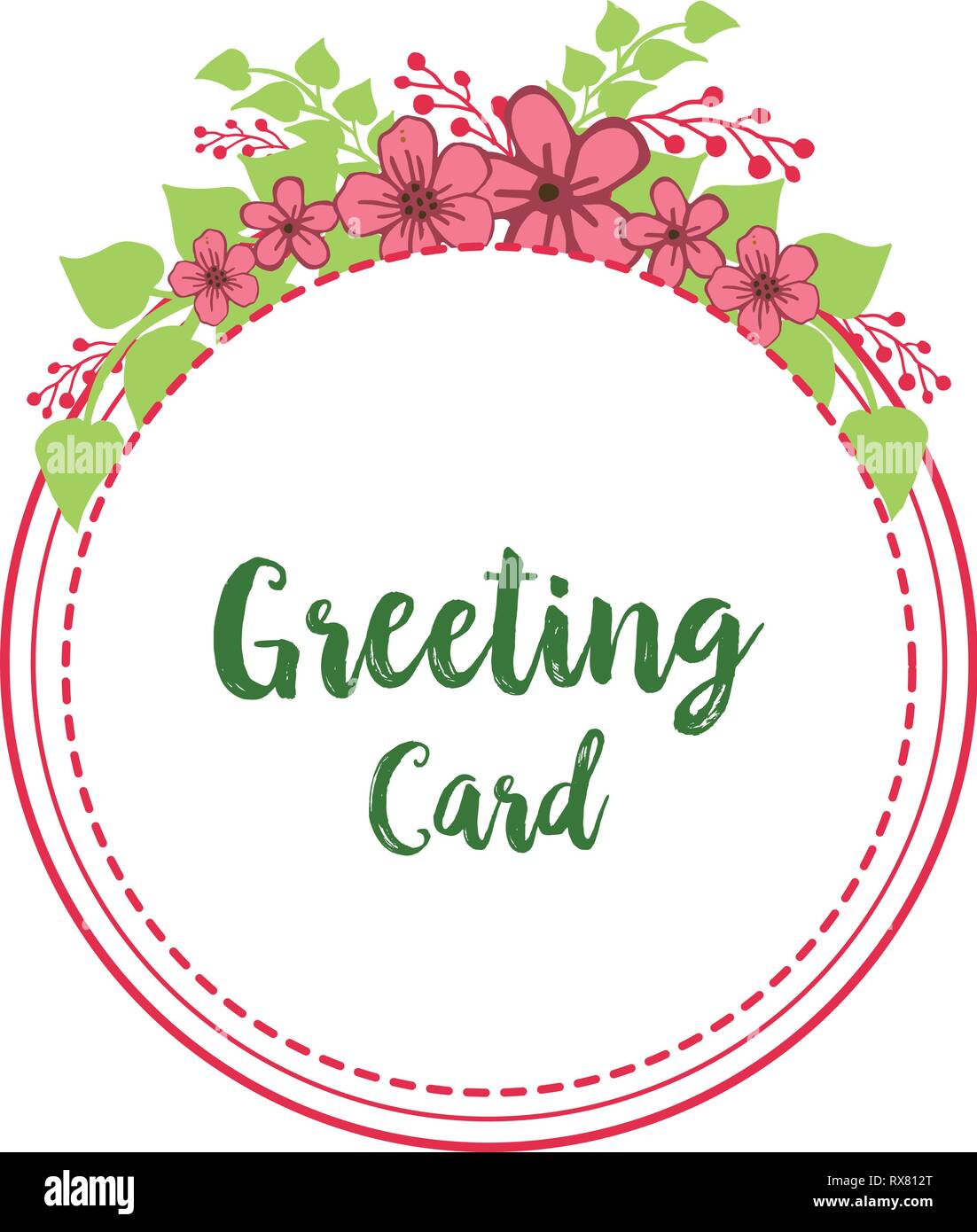 Vector illustration greeting card template with floral frame white ...