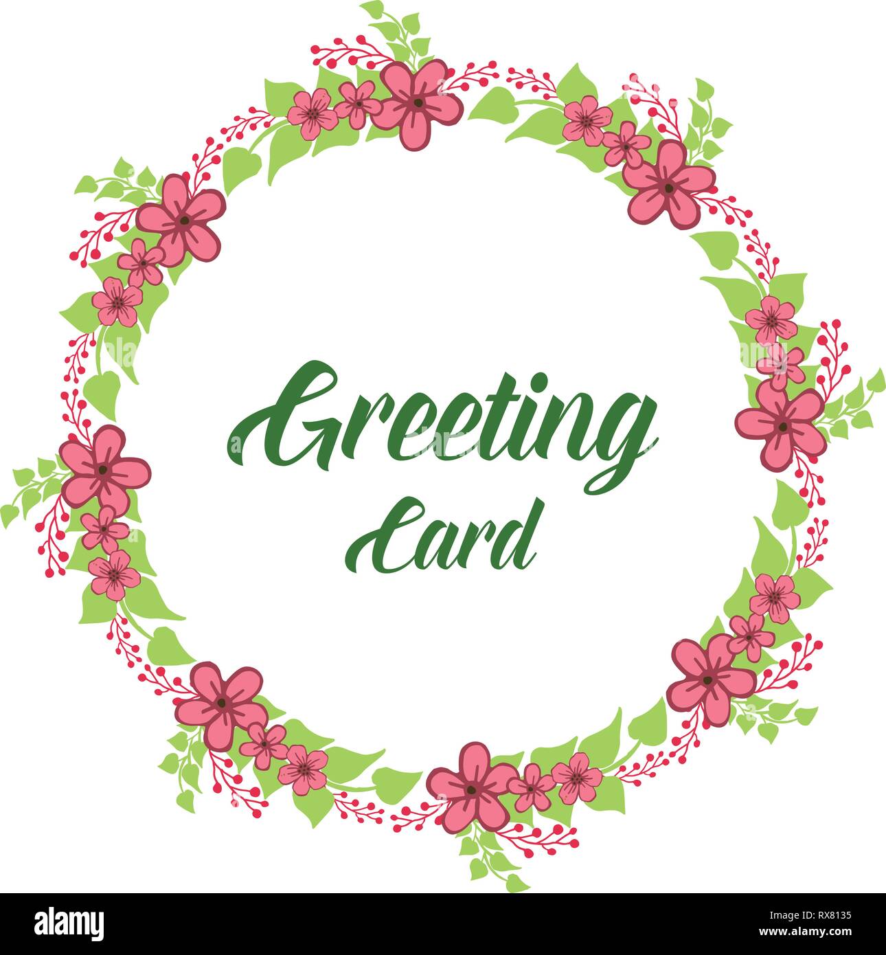 Vector illustration greeting card template with floral frame white ...