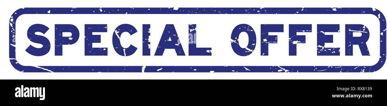 Grunge blue special offer square rubber seal stamp on white background ...