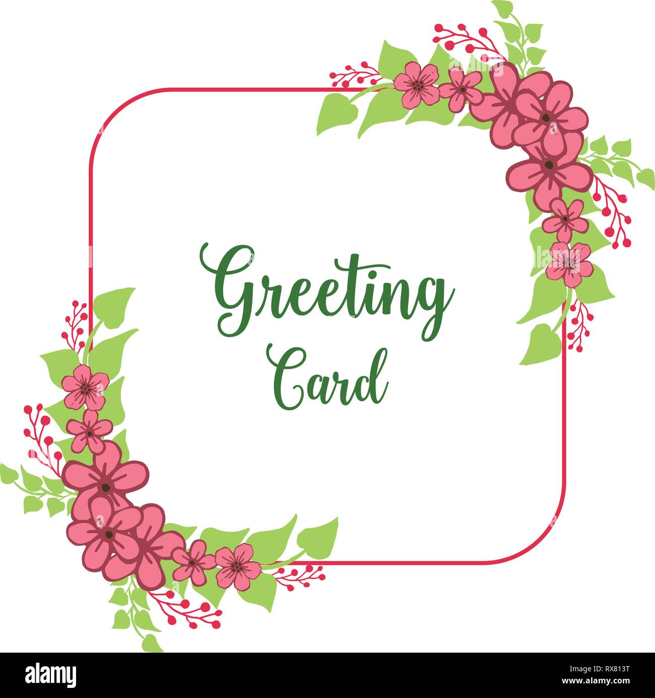 Vector illustration greeting card template with floral frame white ...