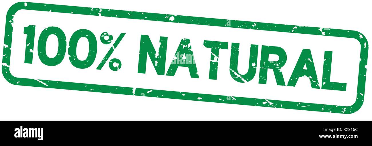 Grunge green 100 percent natural square rubber seal stamp on white ...