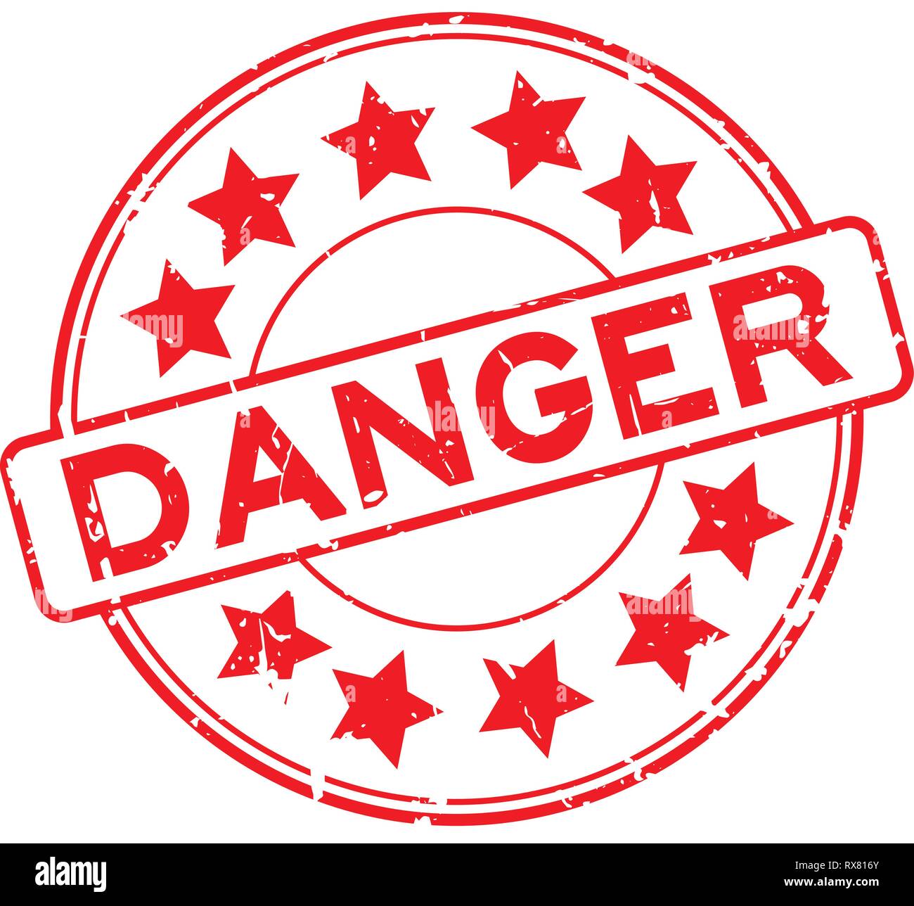 Grunge red danger wording with star icon round rubber seal stamp on white background Stock ...