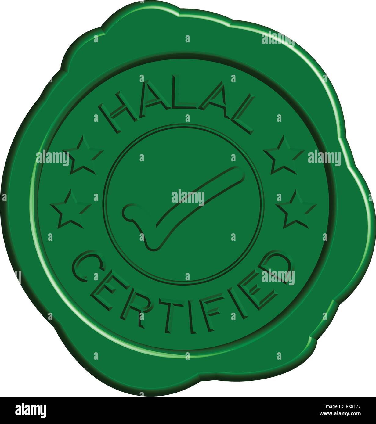 Green round wax seal of wording halal certified with mark icon on white ...