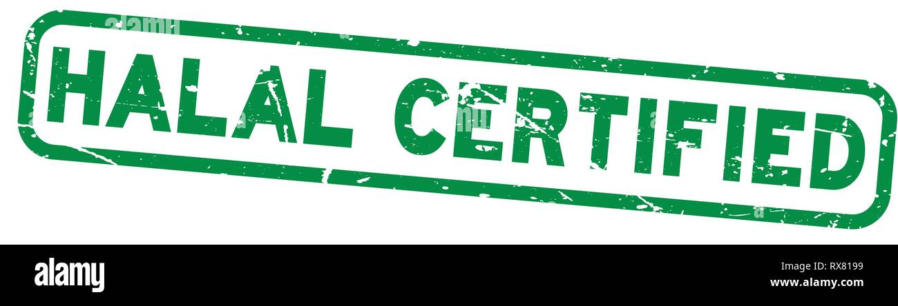 Grunge green halal certificationl square rubber seal stamp on white ...