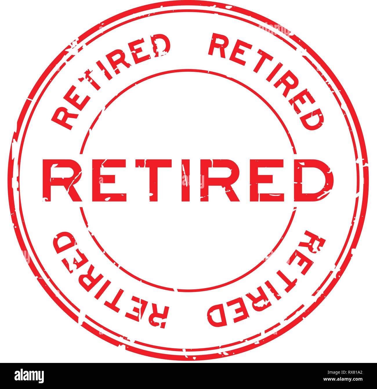 Grunge red retired round rubber seal stamp on white background Stock ...