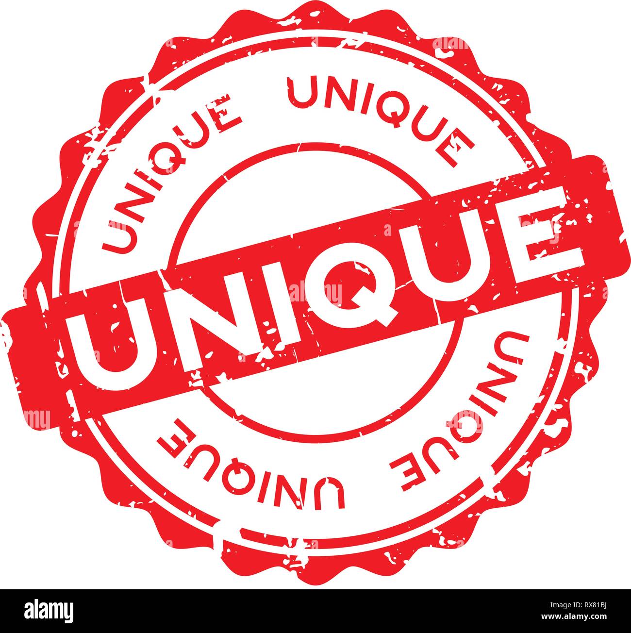 Grunge red unique round rubber seal stamp on white background Stock ...