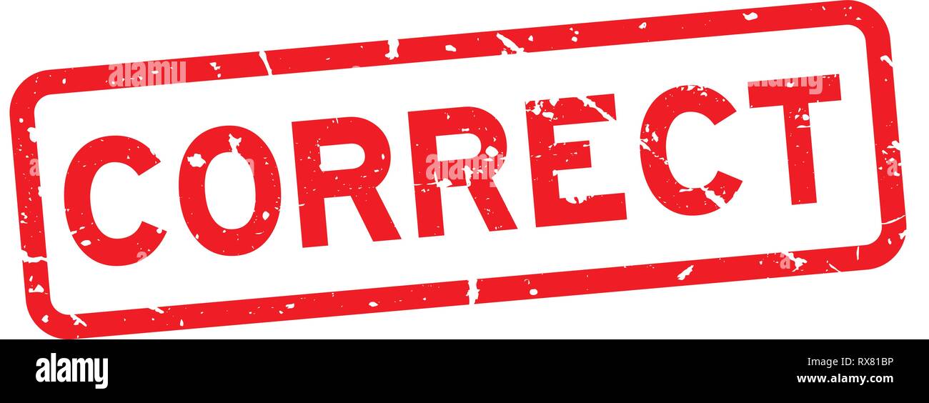 Grunge red correct square rubber seal stamp on white background Stock ...