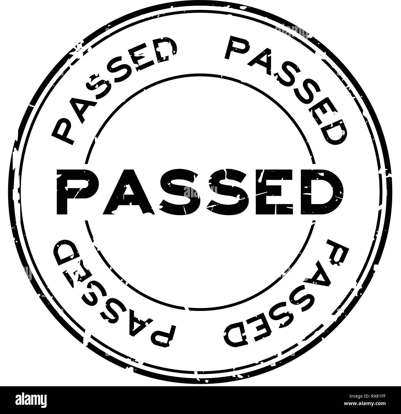 Grunge black passed round rubber seal stamp on white background Stock ...