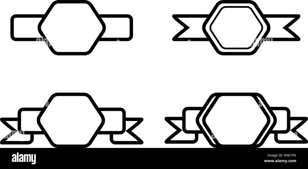 Vintage black hexagon shape with ribbon on white background (Use as ...