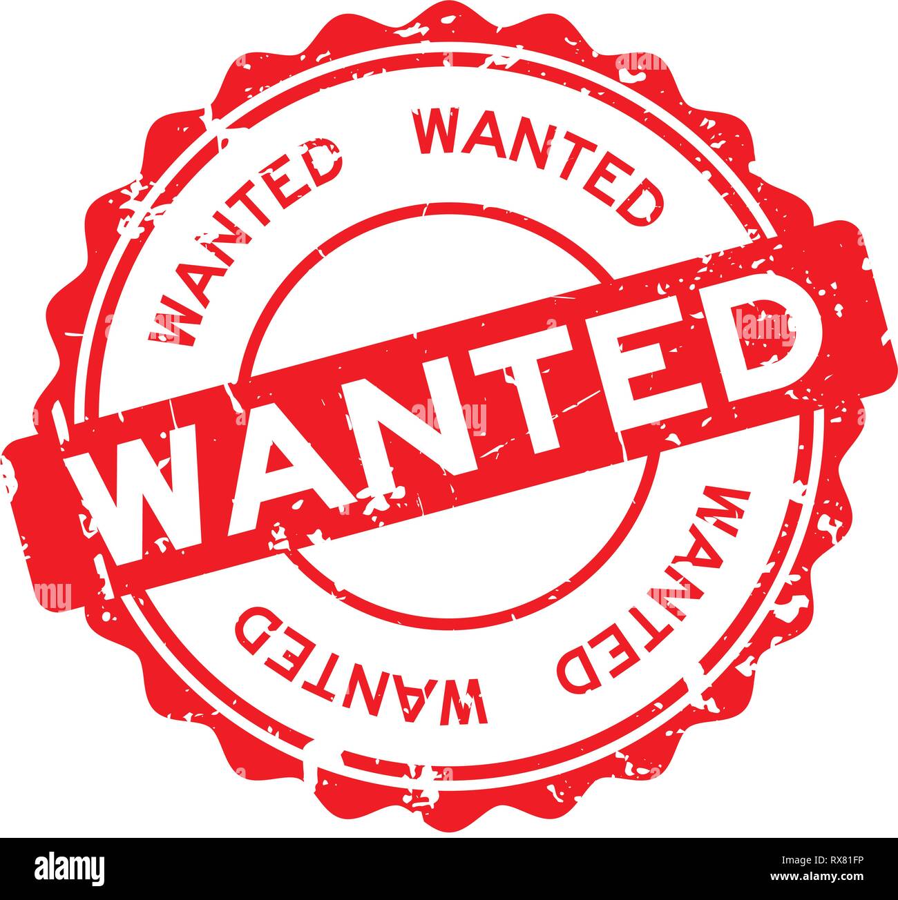 Grunge red wanted round rubber seal stamp on white background Stock ...