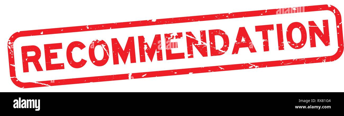 Grunge red recommendation square rubber seal stamp on white background ...