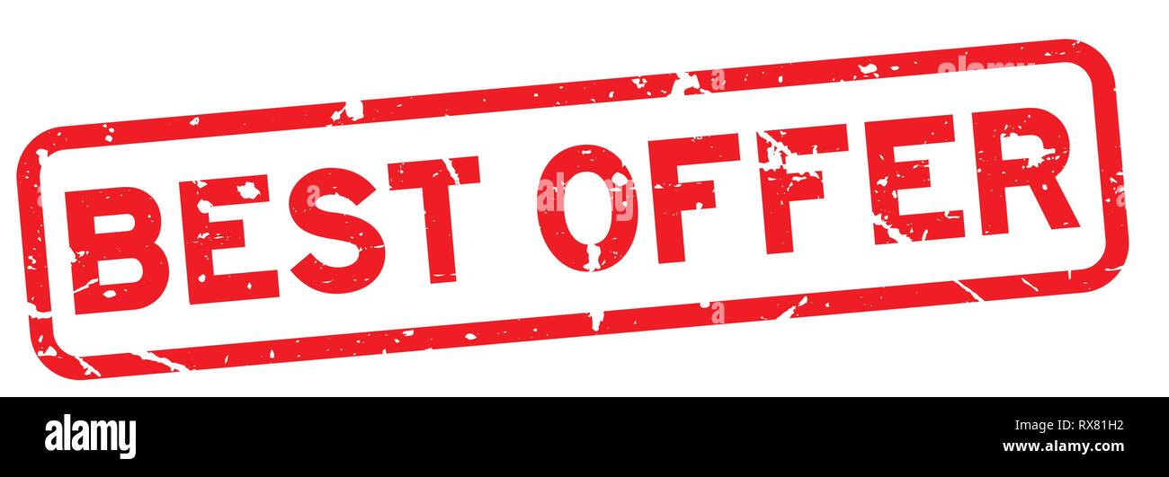 Grunge red best offer square rubber seal stamp on white background ...
