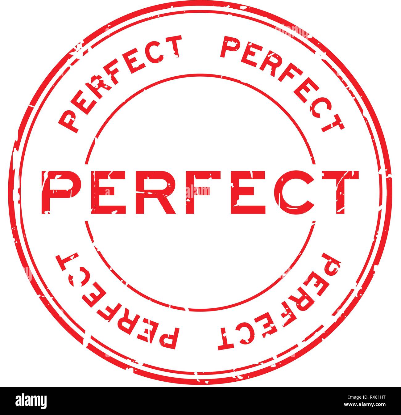 Grunge red perfect round rubber seal stamp on white background Stock ...