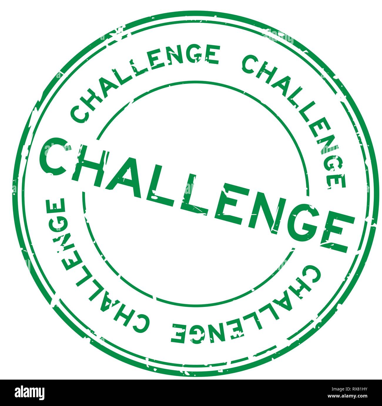 Grunge green challenge round rubber seal stamp on white background ...