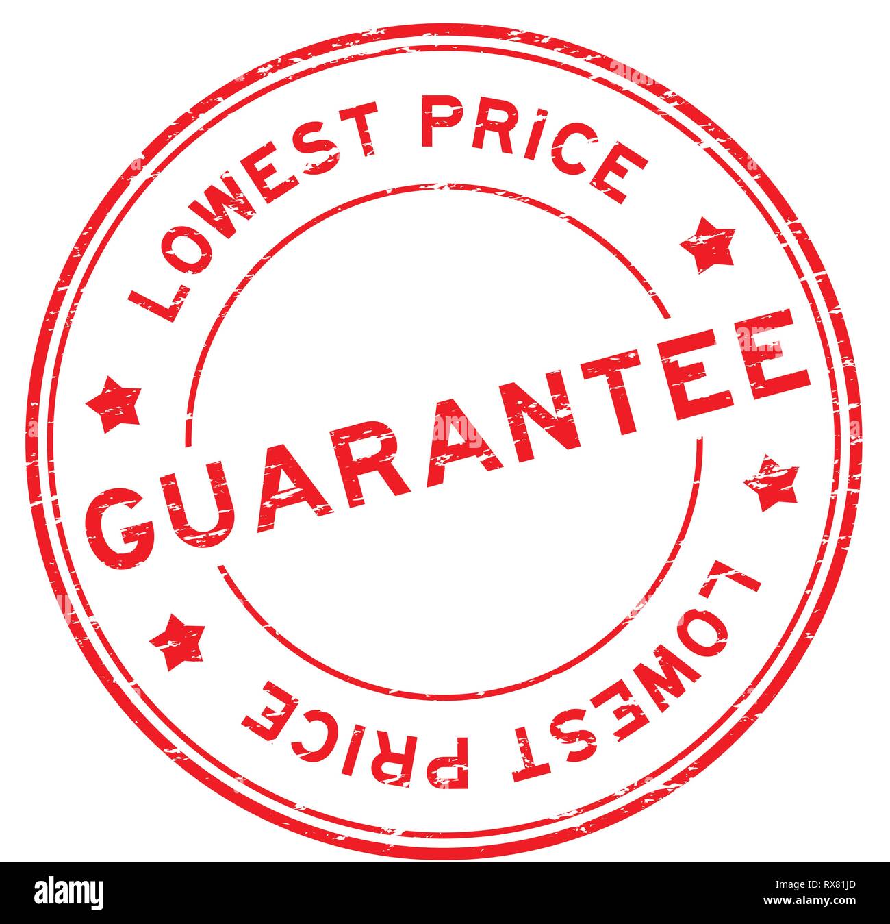Grunge red guarantee lowest price round rubber seal stamp on white ...