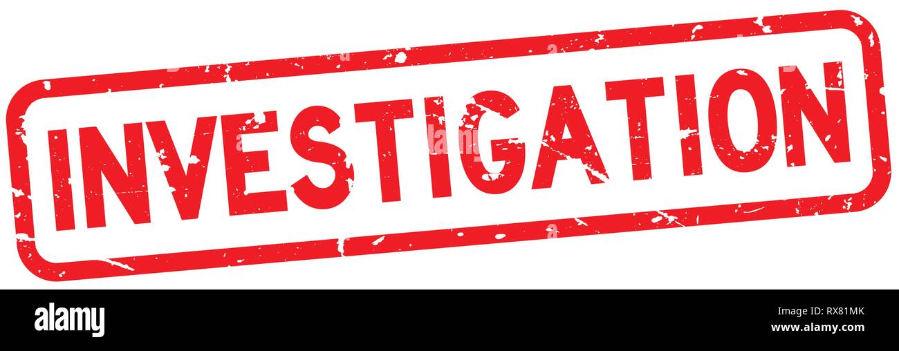 Grunge red investigation square rubber seal stamp on white background ...