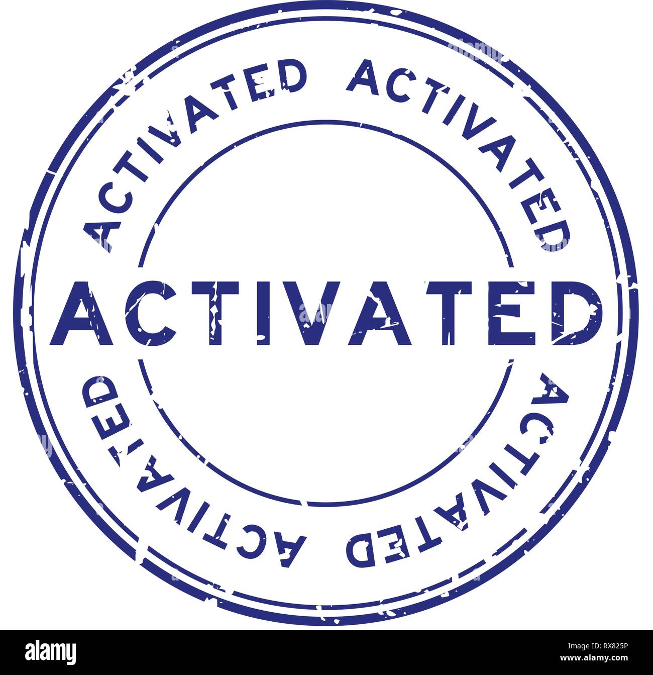 Grunge blue activated rubber seal stamp on white background Stock ...