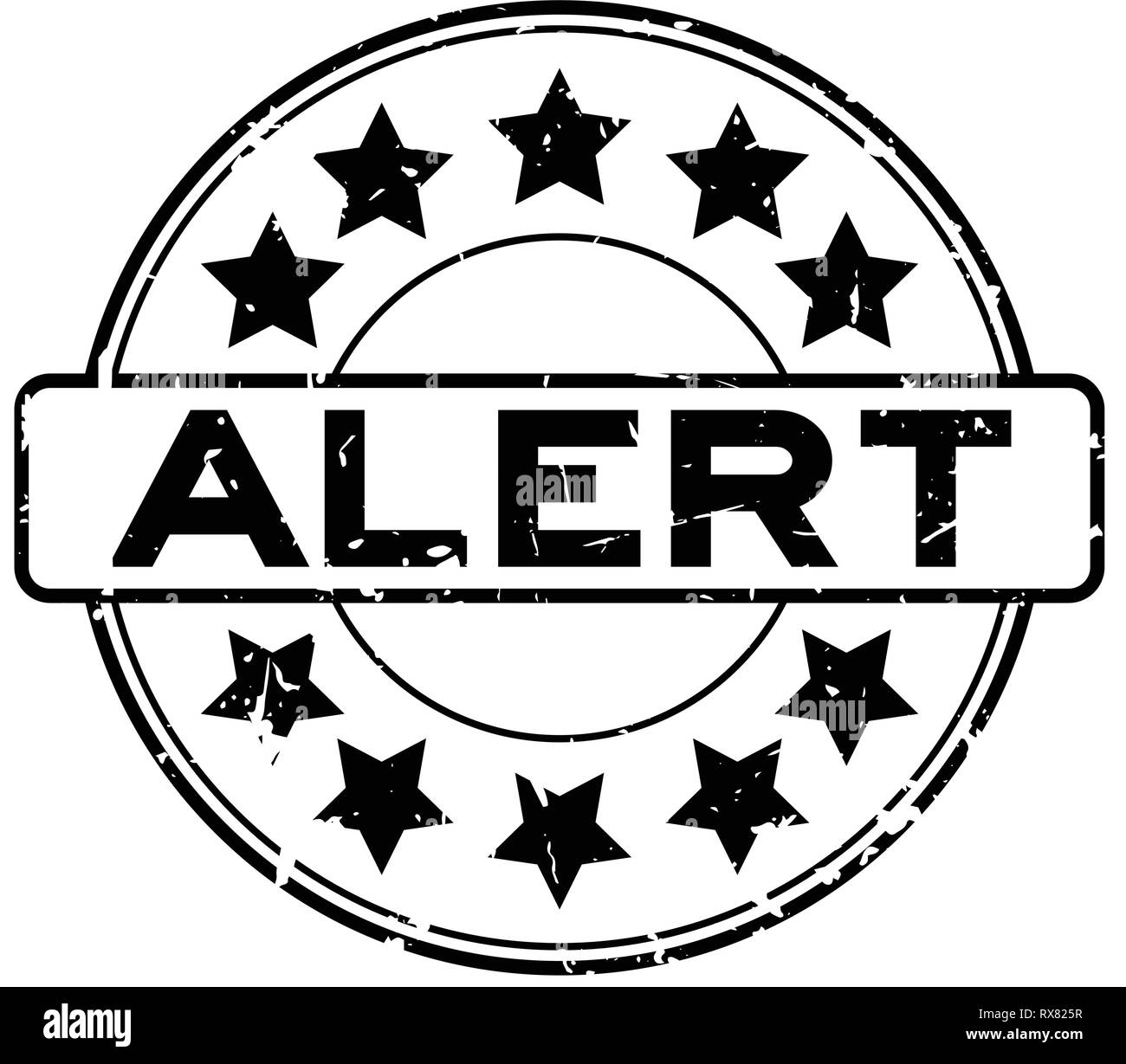 Grunge black alert word with star icon round rubber seal stamp on white ...