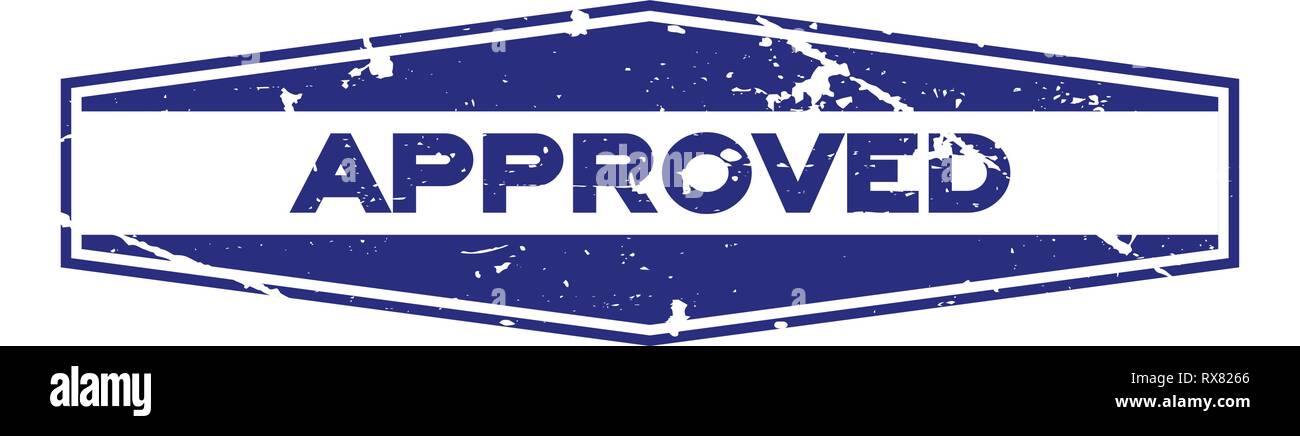 Grunge blue approved hexagon rubber seal stamp on white background ...