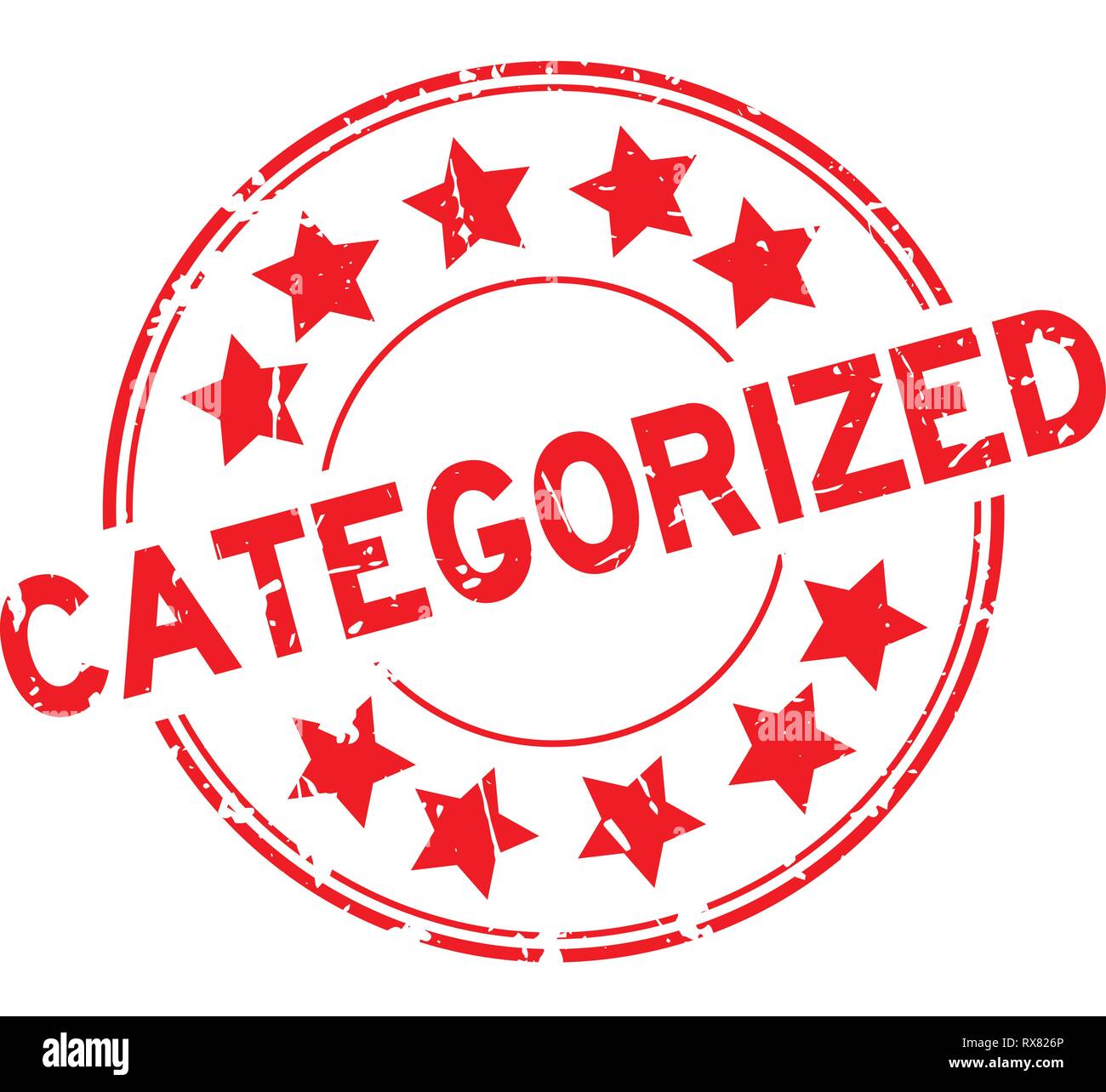 Grunge red categorized with star icon round rubber stamp on white ...