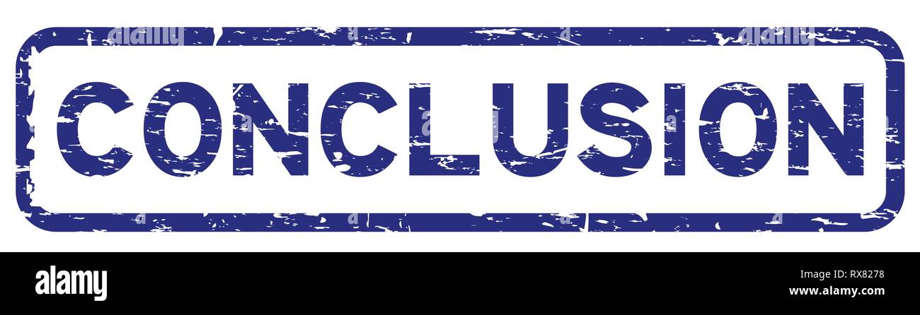 Grunge blue conclusion square rubber seal stamp on white background ...