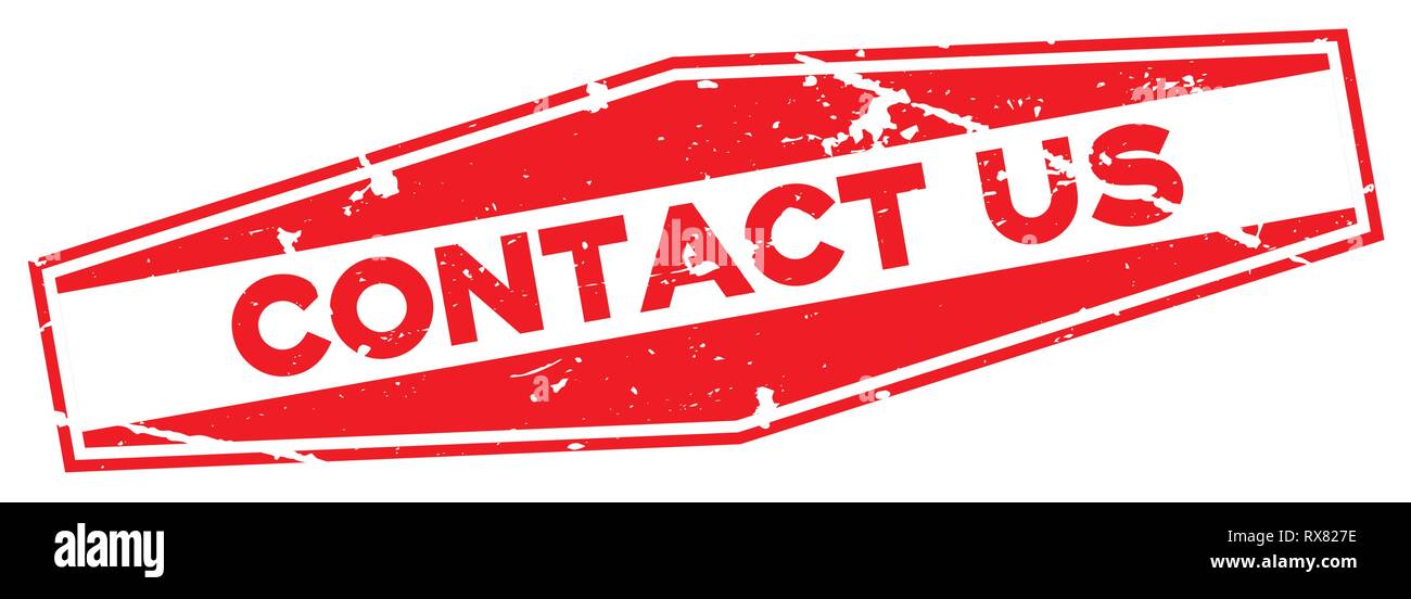 Grunge red contact us word hexagon rubber seal stamp on white ...