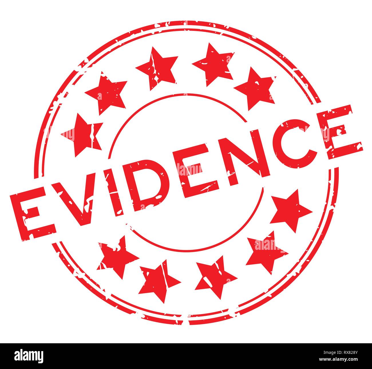 Grunge red evidence word with star icon round rubber seal stamp on ...