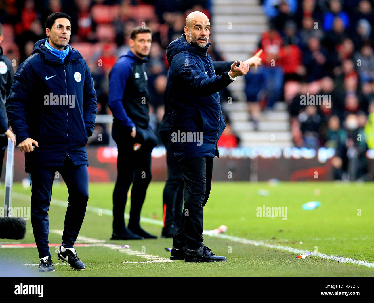 Manchester City Boss Pep Guardiola gives instruction during the Premier ...