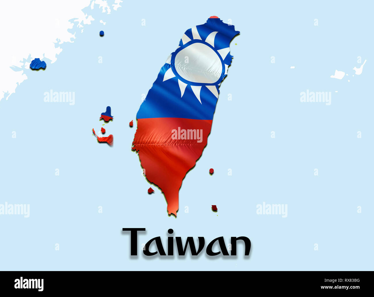 Flag Map of Taiwan. 3D rendering Taiwan map and flag on Asia map. The ...