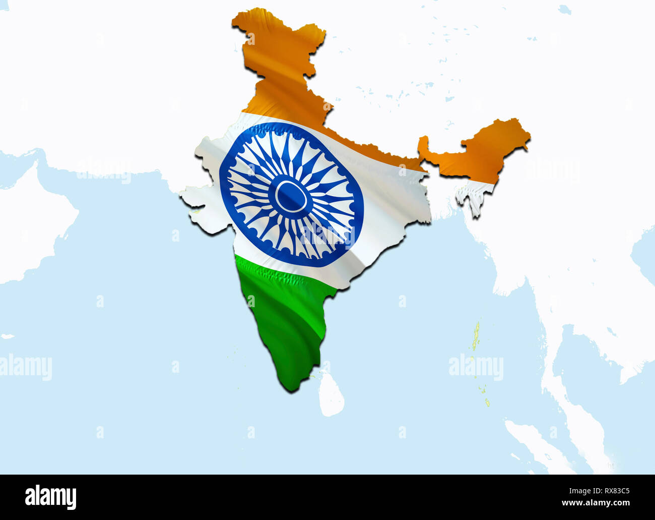 Flag Map of India. 3D rendering India map and flag on Asia map. The ...