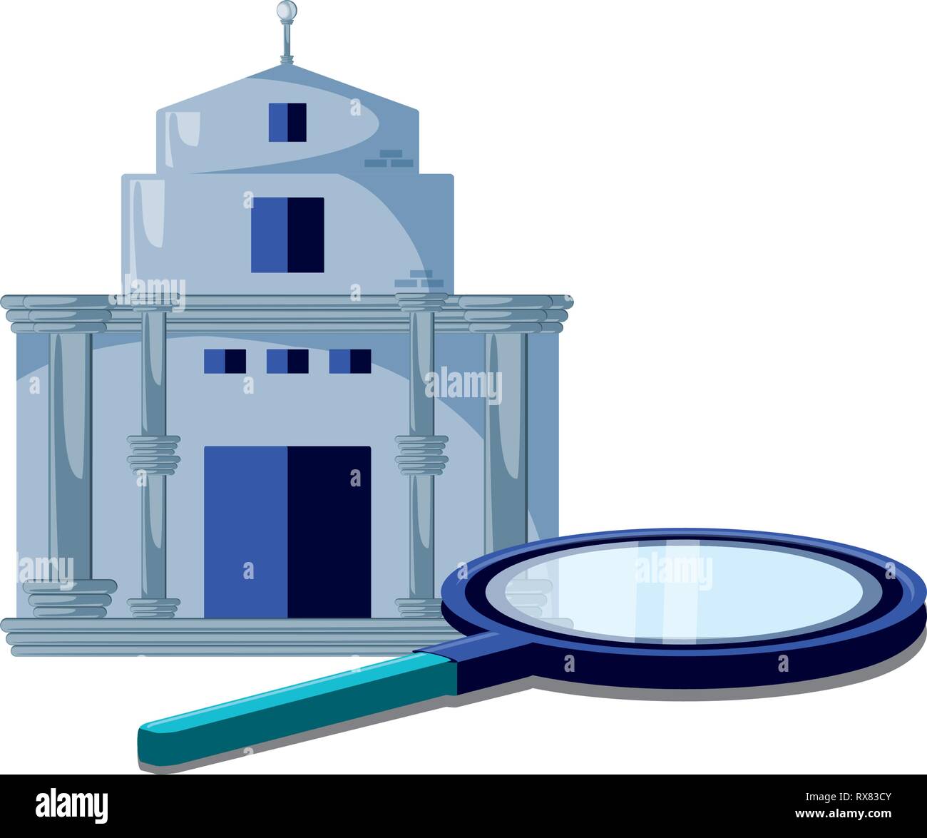 bank building with magnifying glass vector illustration design Stock ...