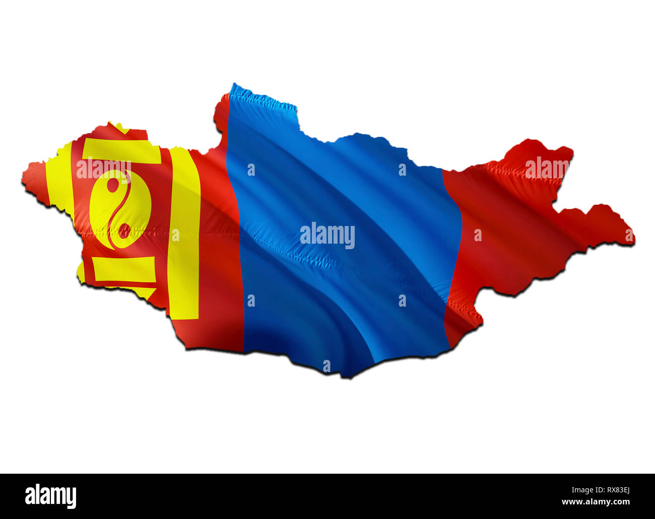 Map on Mongolia waving Flag. 3D rendering Mongolia map and waving flag ...