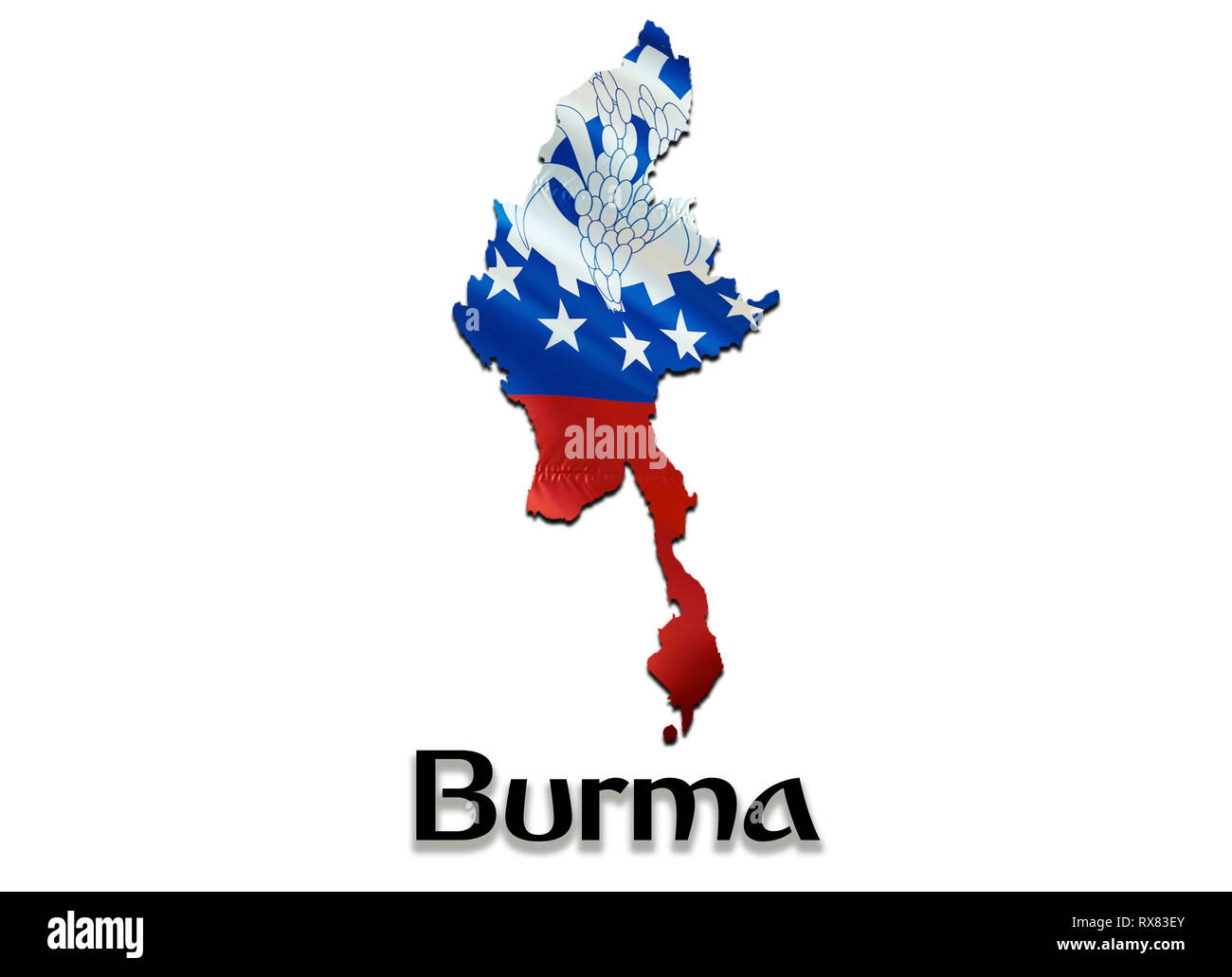 Myanmar Map Flag. 3D rendering Myanmar map and flag on Asia map. The ...