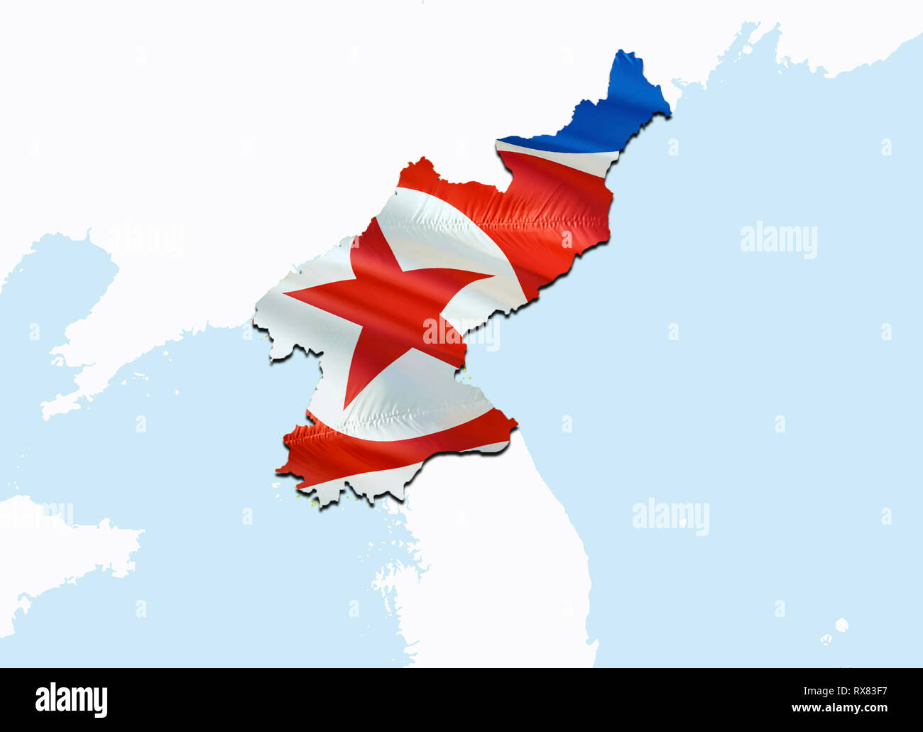 Flag Map of North Korea. 3D rendering North Korea map and flag on Asia ...