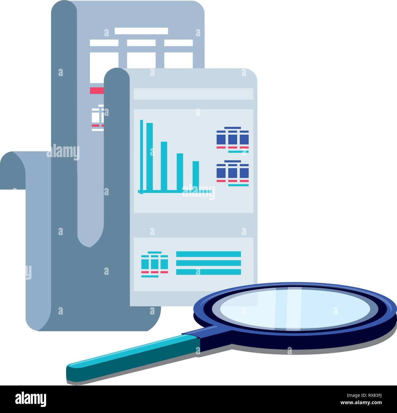 paper document with statistic graphic and magnifying glass vector ...