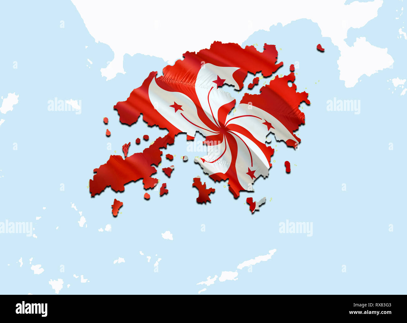 Flag Map of Hong Kong. 3D rendering Hong Kong map and flag on Asia map ...