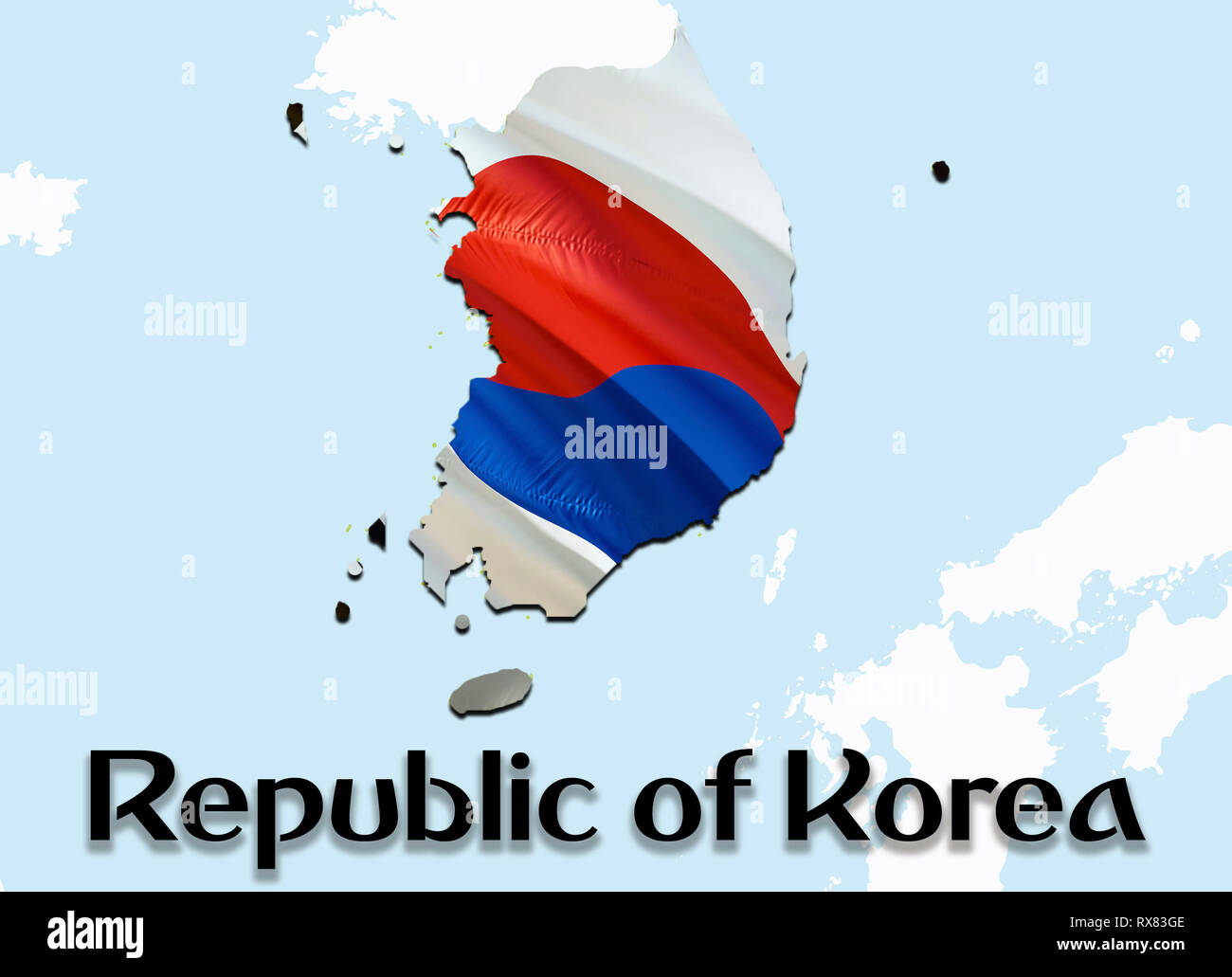 Flag Map of South Korea. 3D rendering South Korea map and flag on Asia ...