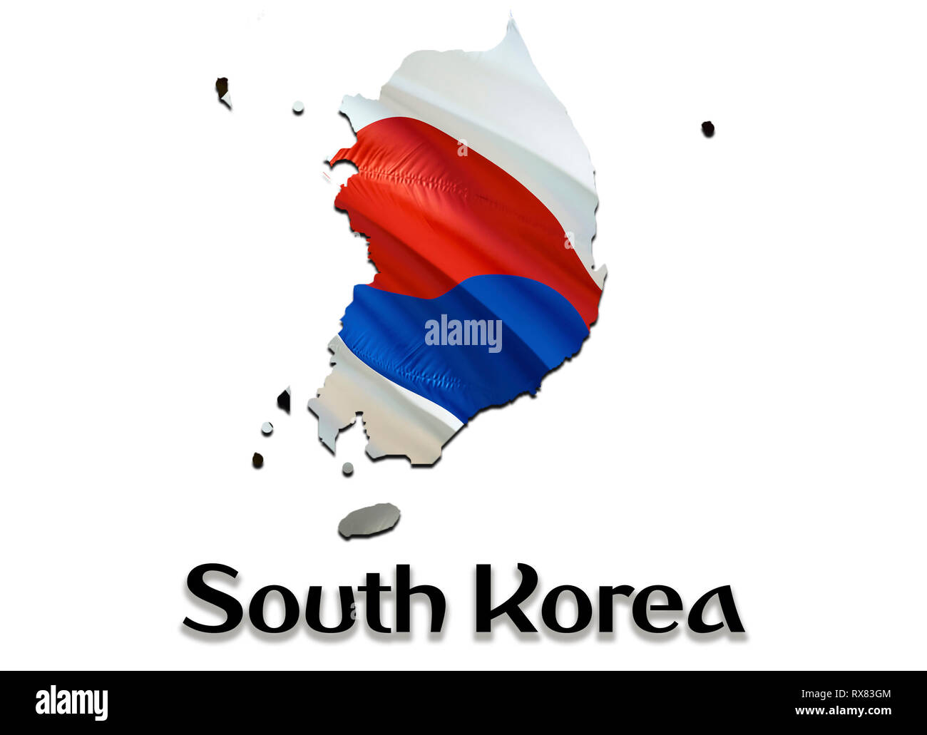 South Korea Map Flag. 3D rendering South Korea map and flag on Asia map ...