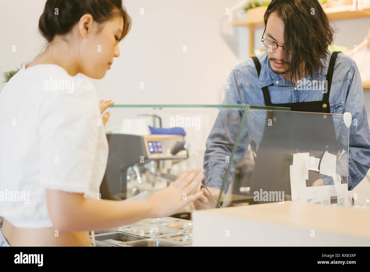 customer select and choose some food order to waiter at bar Stock Photo ...