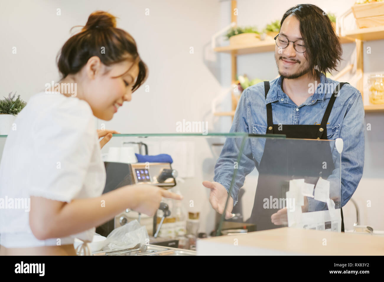 customer select and choose some food order to waiter at bar Stock Photo ...
