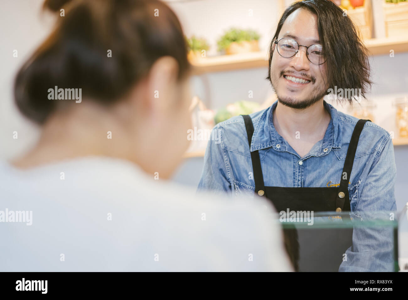 customer select and choose some food order to waiter at bar Stock Photo ...
