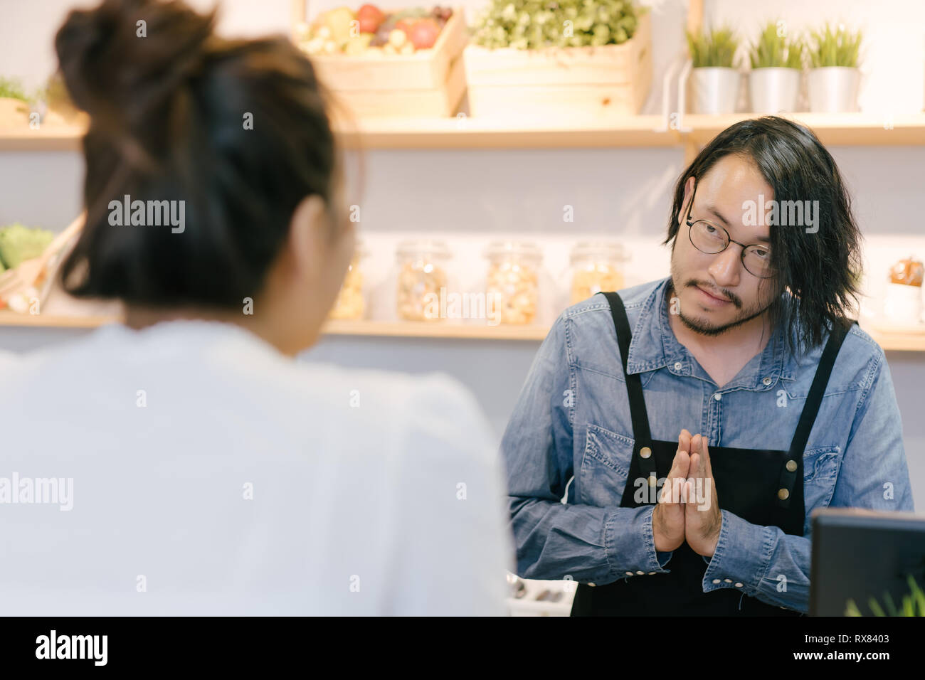 customer select and choose some food order to waiter at bar Stock Photo ...