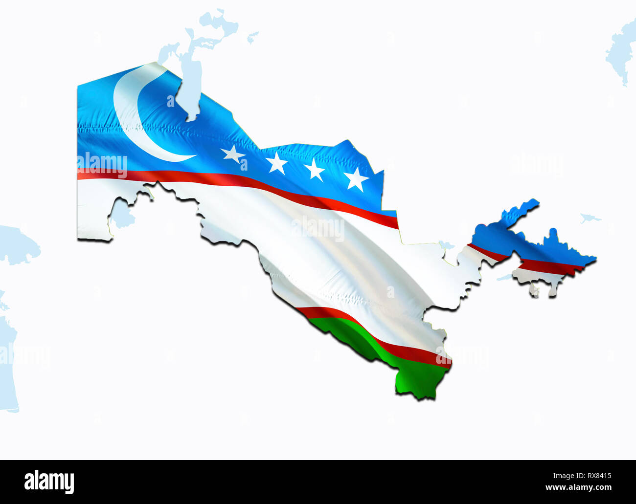 Flag Map of Uzbekistan. 3D rendering Uzbekistan map and flag on Asia ...