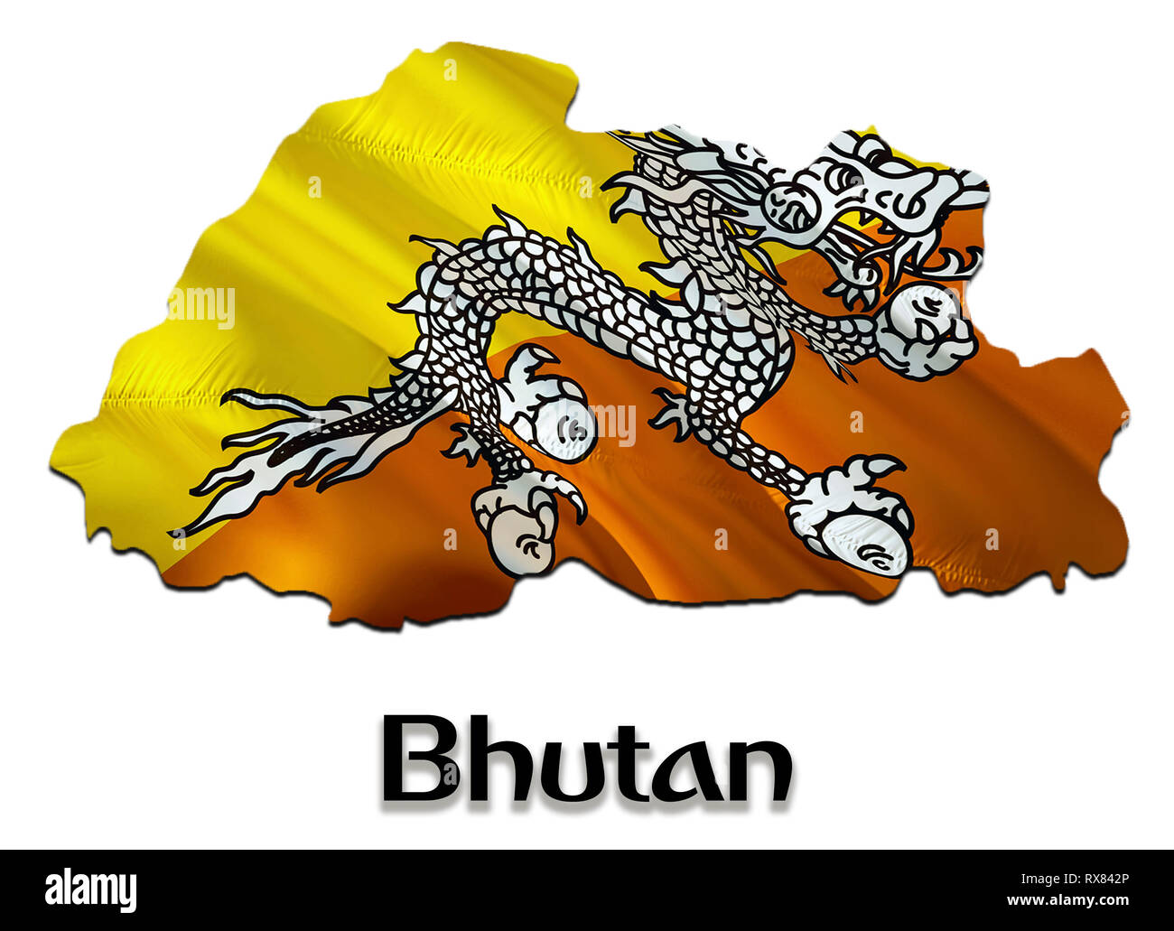 Bhutan Map Flag. 3D rendering Bhutan map and flag on Asia map. The ...