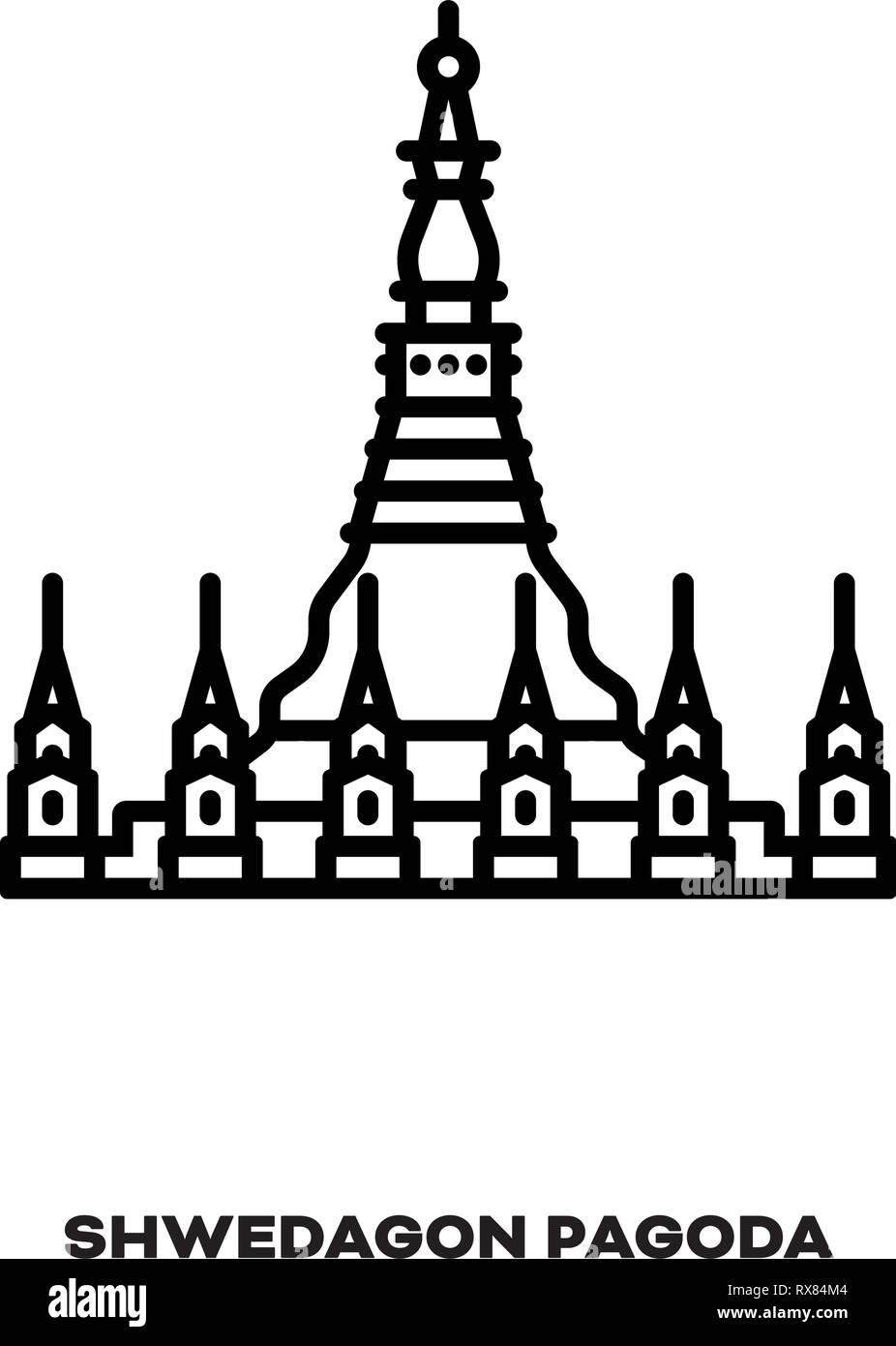 Shwedagon Pagoda at Yangon, Myanmar line icon vector. International ...