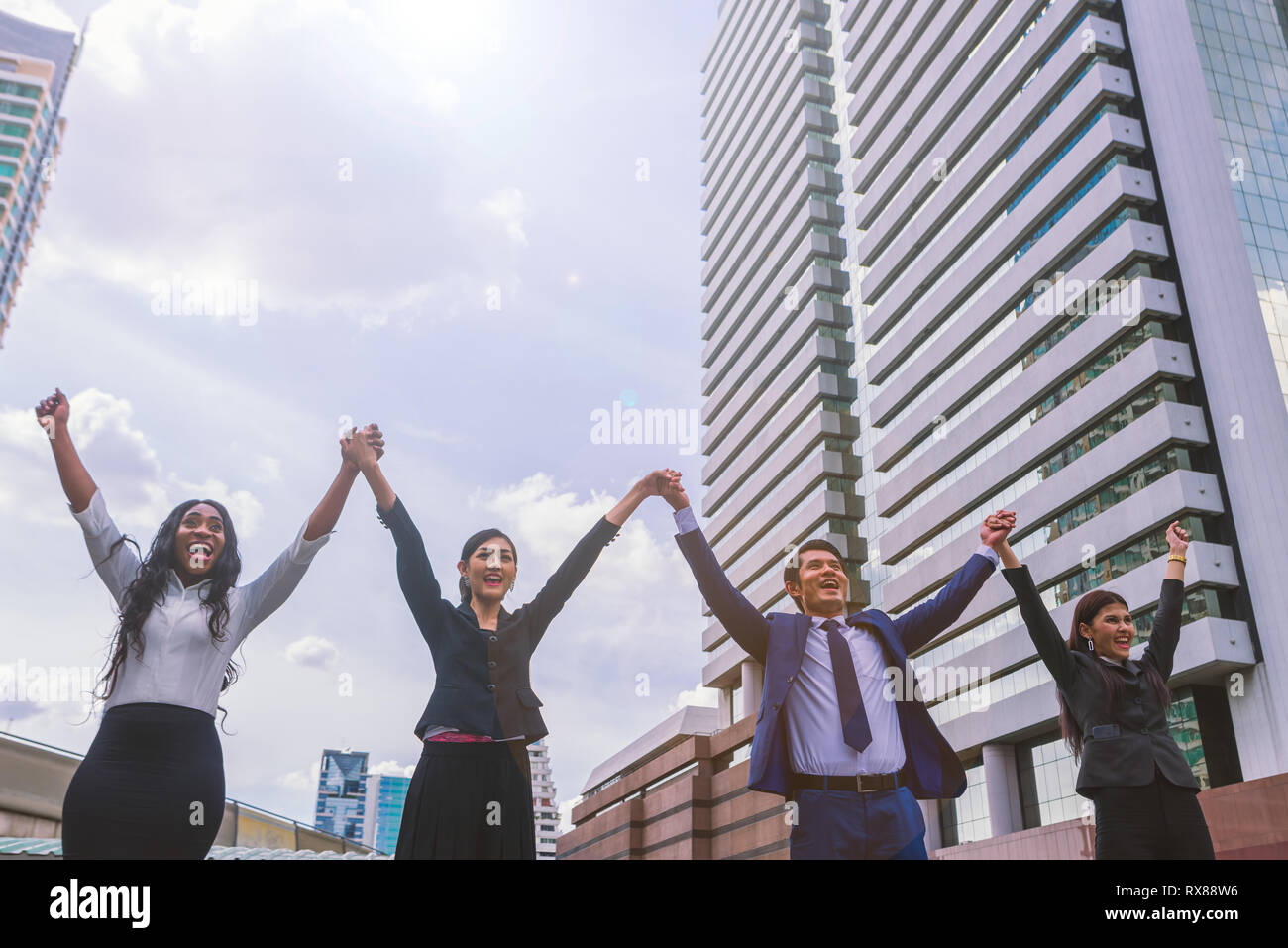 Business People Success Team Celebration Concept teamwork Hands raise ...