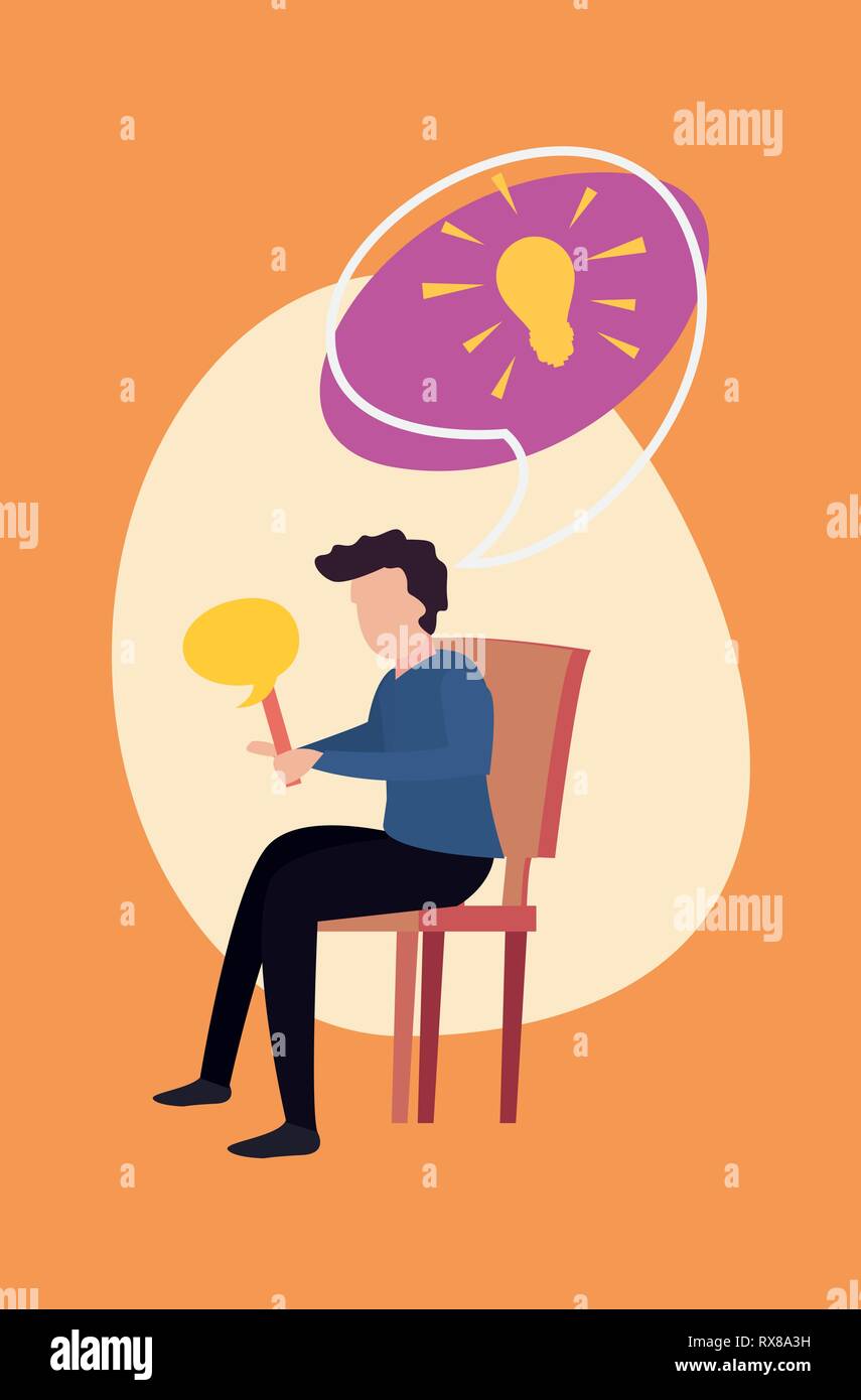 trivia night - man sitting creative speech bubble vector illustration ...