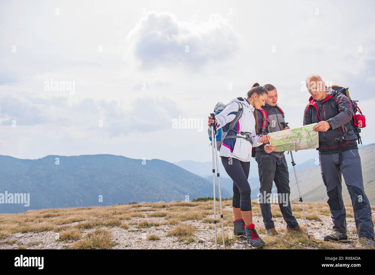 adventure, travel, tourism, hike and people concept - group of smiling ...