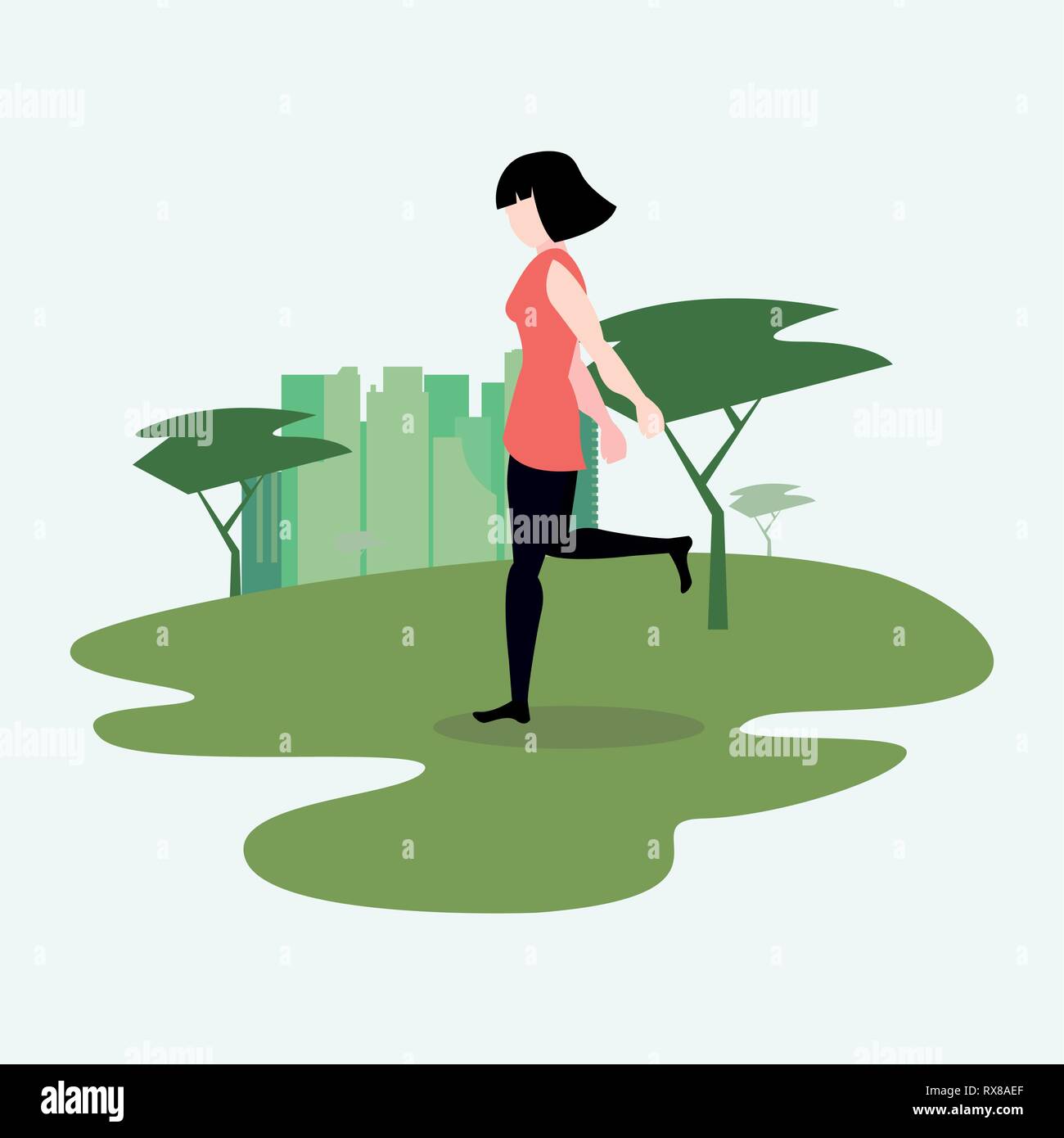 woman making exercise in the park activity vector illustration Stock ...